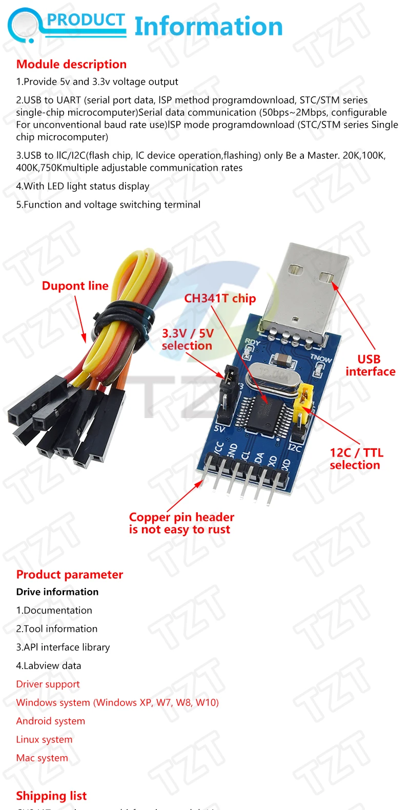 TZT CH341T 2-in-1 модуль | AliExpress