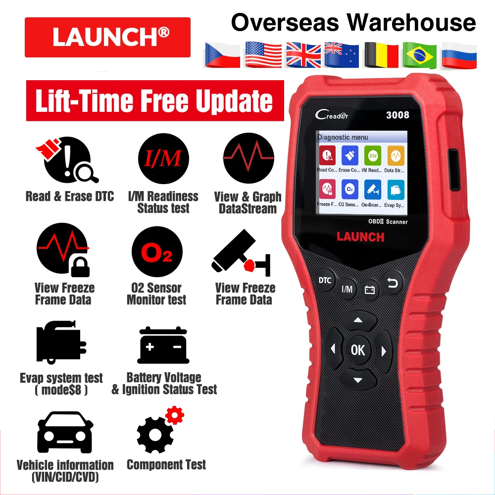 LAUNCH-Creader-3008-OBDII-code-reader-Scanner-support-full-obd2-Battery ...