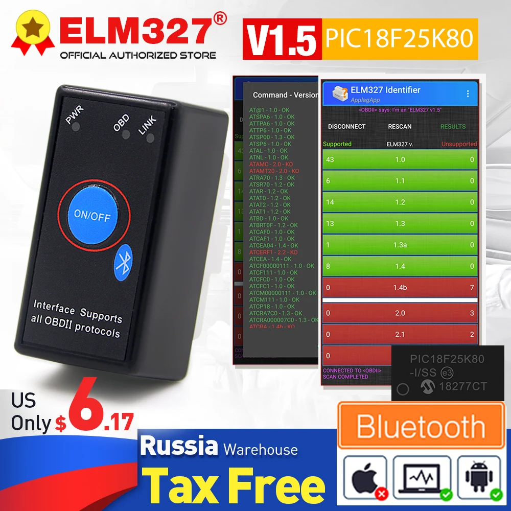 Elm327 V1.5 Obd2 Scanner Pic18f25k80 Bt Elm 327 Wifi Obd Car Diagnostic ...