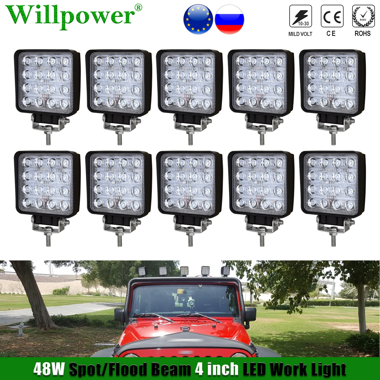 10pcs Offroad Car 48W 4" LED Work Light Headlight 4x4 Truck SUV Pickup ...