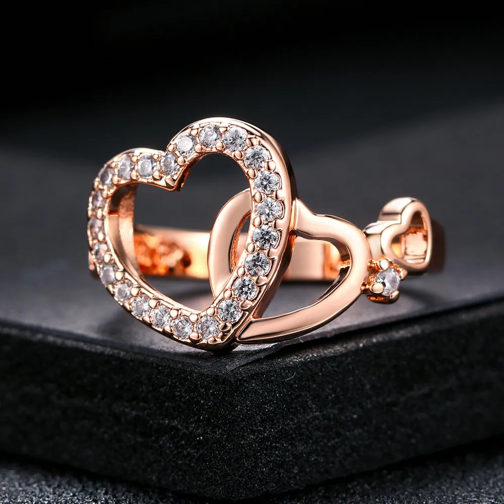 Top-Quality-Gold-Romantic-Dual-Hearts-Crystal-Love-Ring-Rose-Gold-Color ...