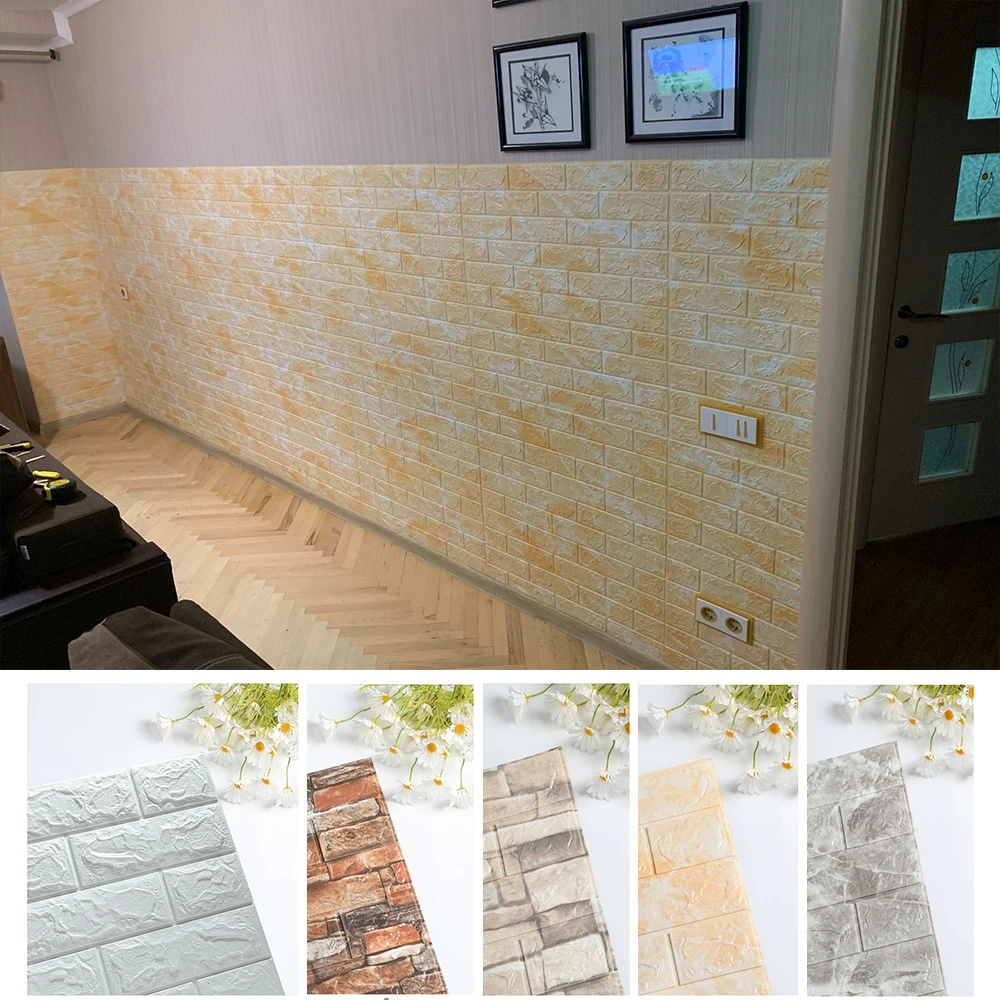 Foam 3D Wall Stickers Brick Self Adhesive Wallpaper Panels Home Decor ...