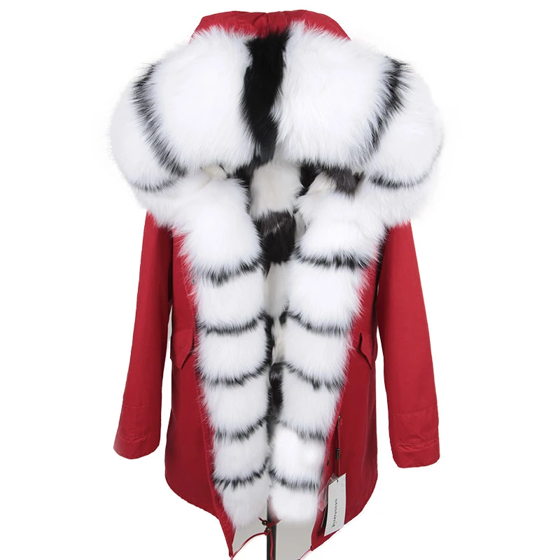 Mao Mao Kong Winter Women's Fur Jacket Long Outdoor Tops Real Fox Fur Lining Parka Ed44 Women's ...