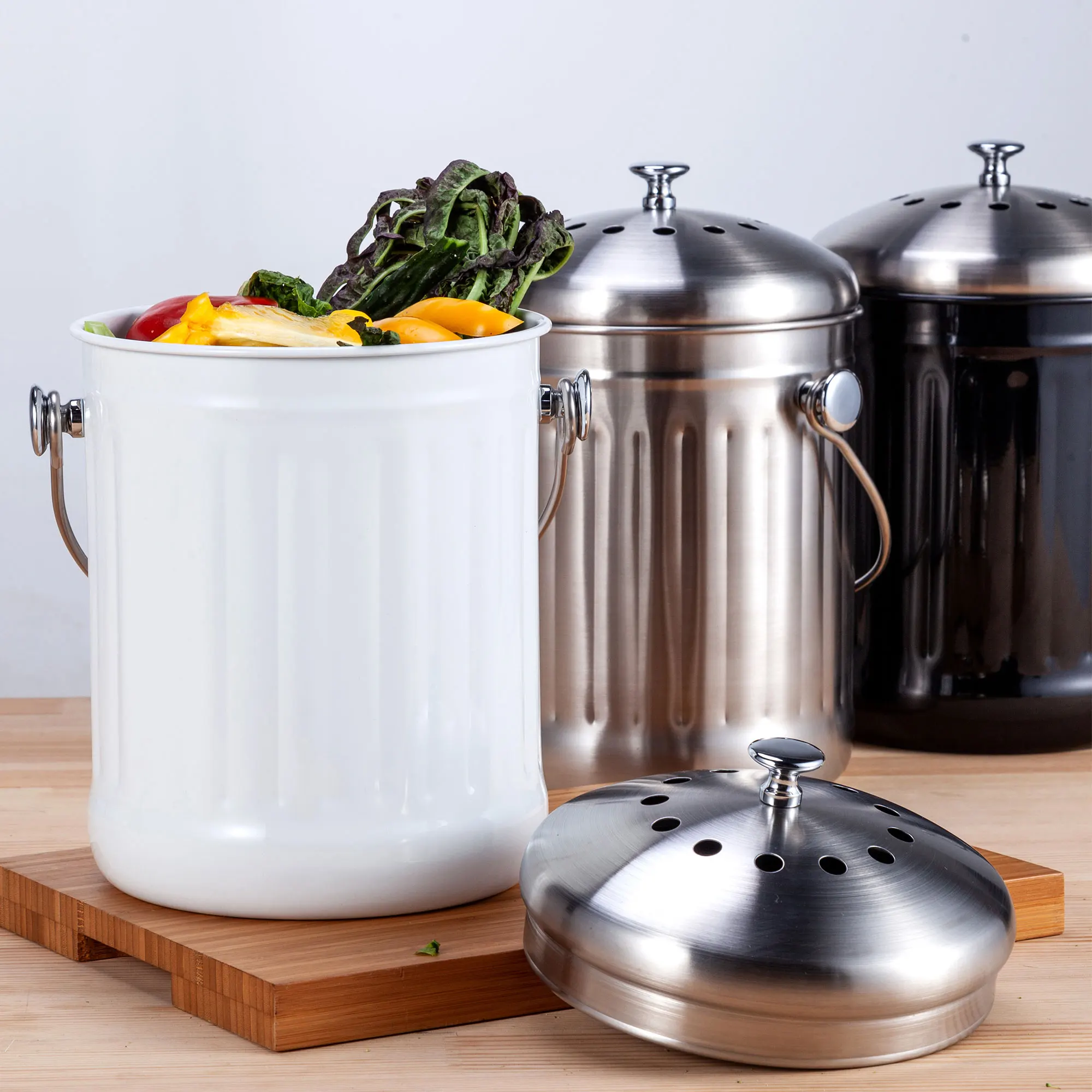 Stainless-Steel-Compost-Bin-for-Kitchen-Vegetable-Residue-Peel-Black ...