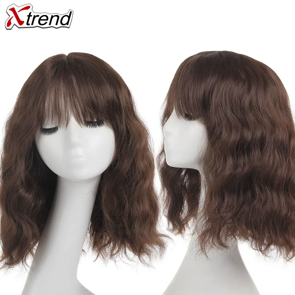 Xtrend 여성용 짧은 밥 가발 밴드 포함 합성 웨이브 가발 브라운핑크블론드그레이퍼플블루오렌지 색상 옴브레 코스프레합성 없음 레이스 가발