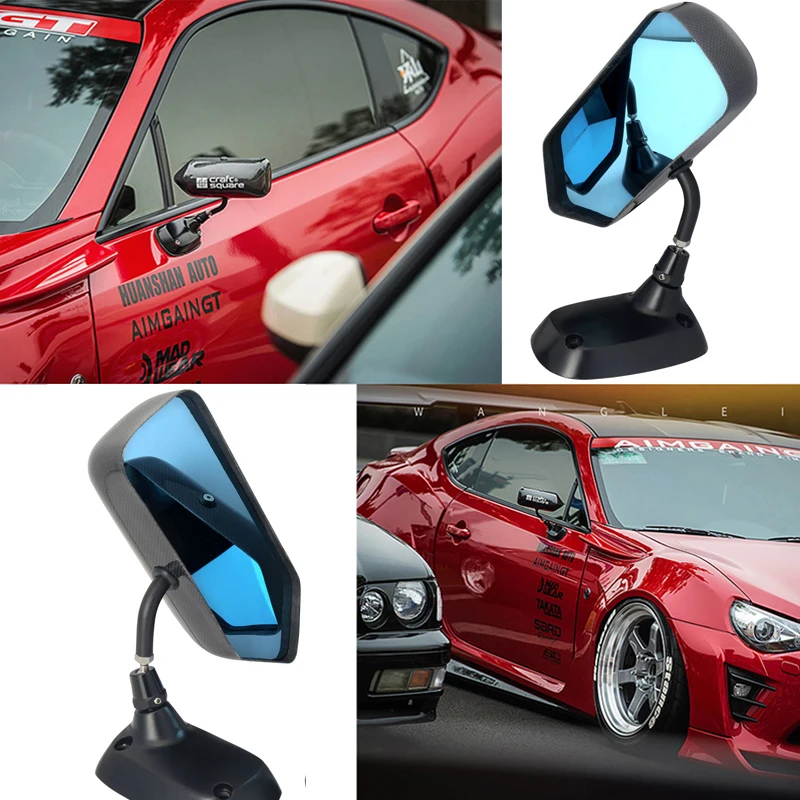 Universal F1 Style Carbon Fiber Blue Mirror Metal Bracket Side Mirror ...
