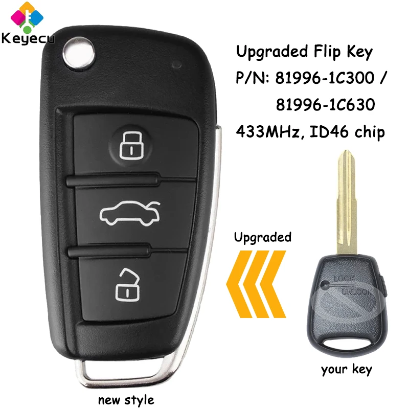 Keyecu Upgraded Flip Remote Car Key With 433mhz Id46 Chip For Hyundai ...