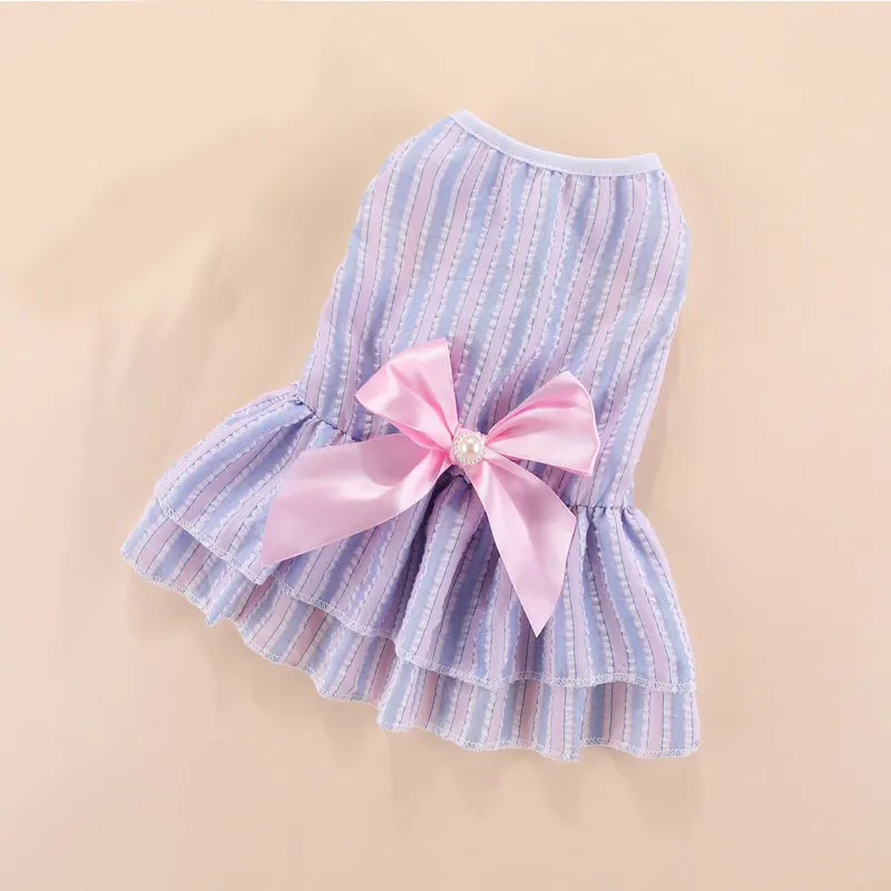 New Vertical Stripes Bowknot Dog Skirt Dress For Small Dogs Pet Skirt ...