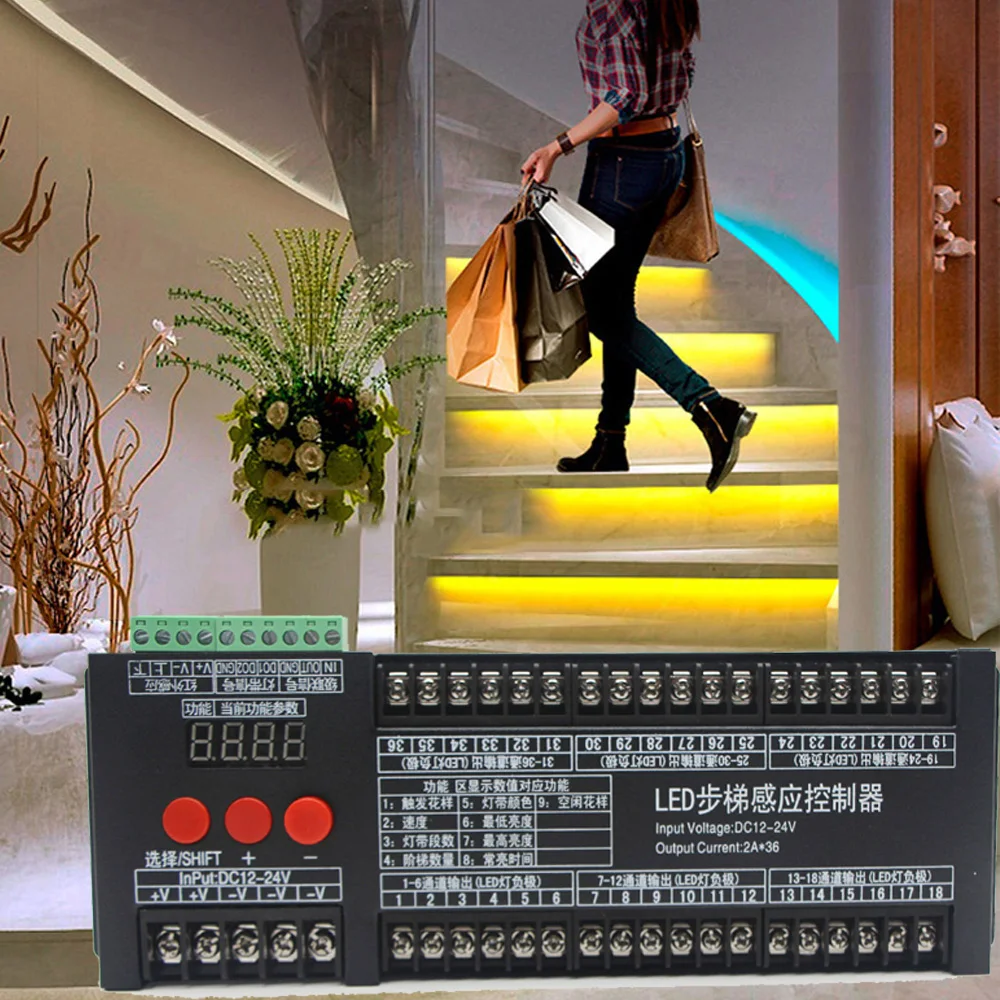 Stairs-Addressable-RGB-LED-strip-Light-PIR-Motion-Sensor-Controller-12V ...