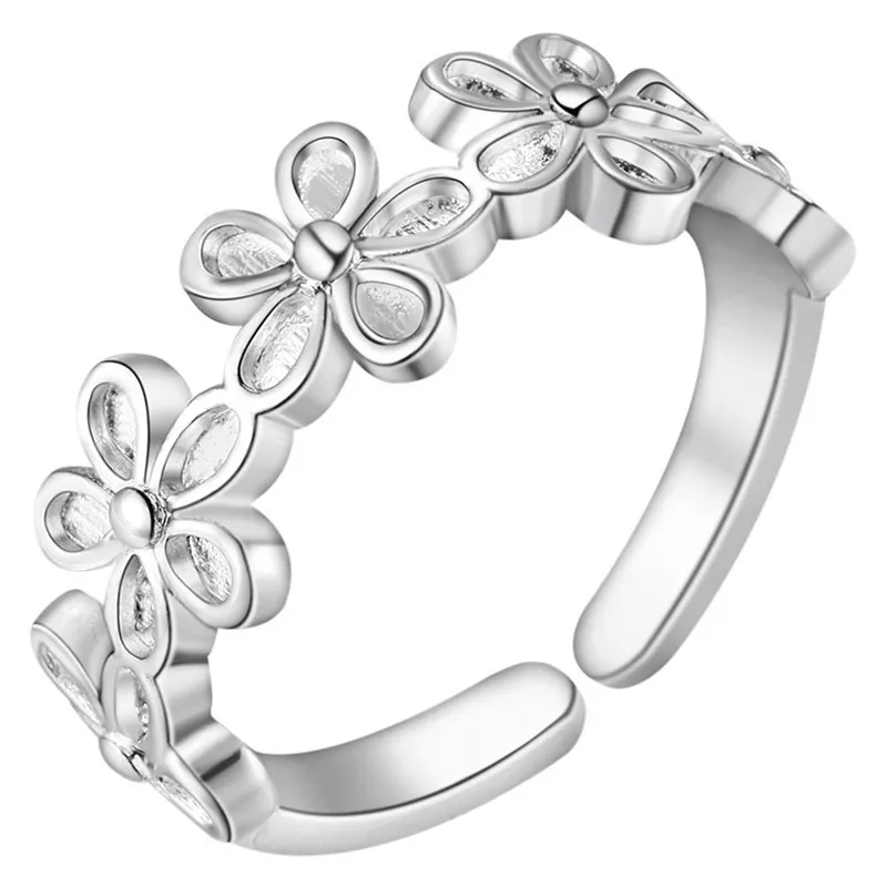 Anillo de flores para mujer, joyería bonita, anillos de color plateado ...