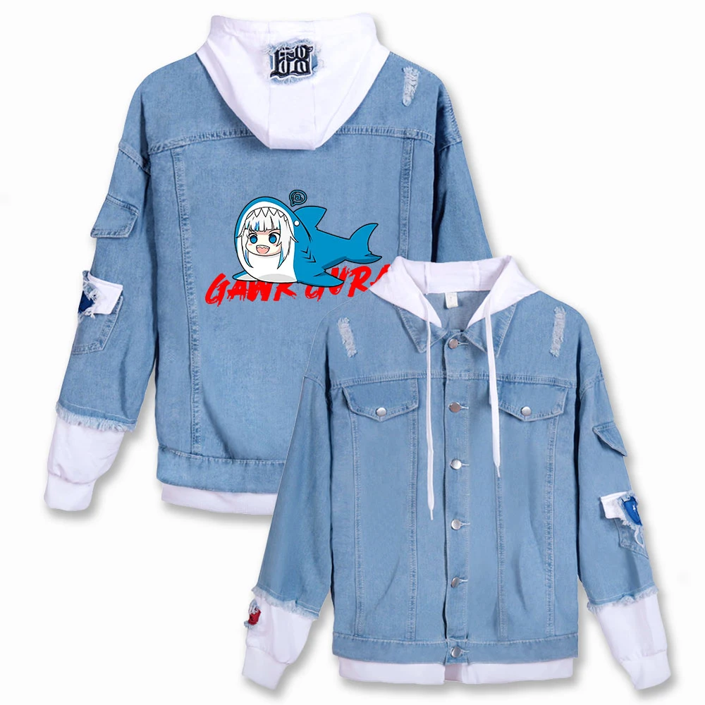 2021 Popular Anime Gawr Gura Little Shark Denim Jacket Menw Women Hip ...