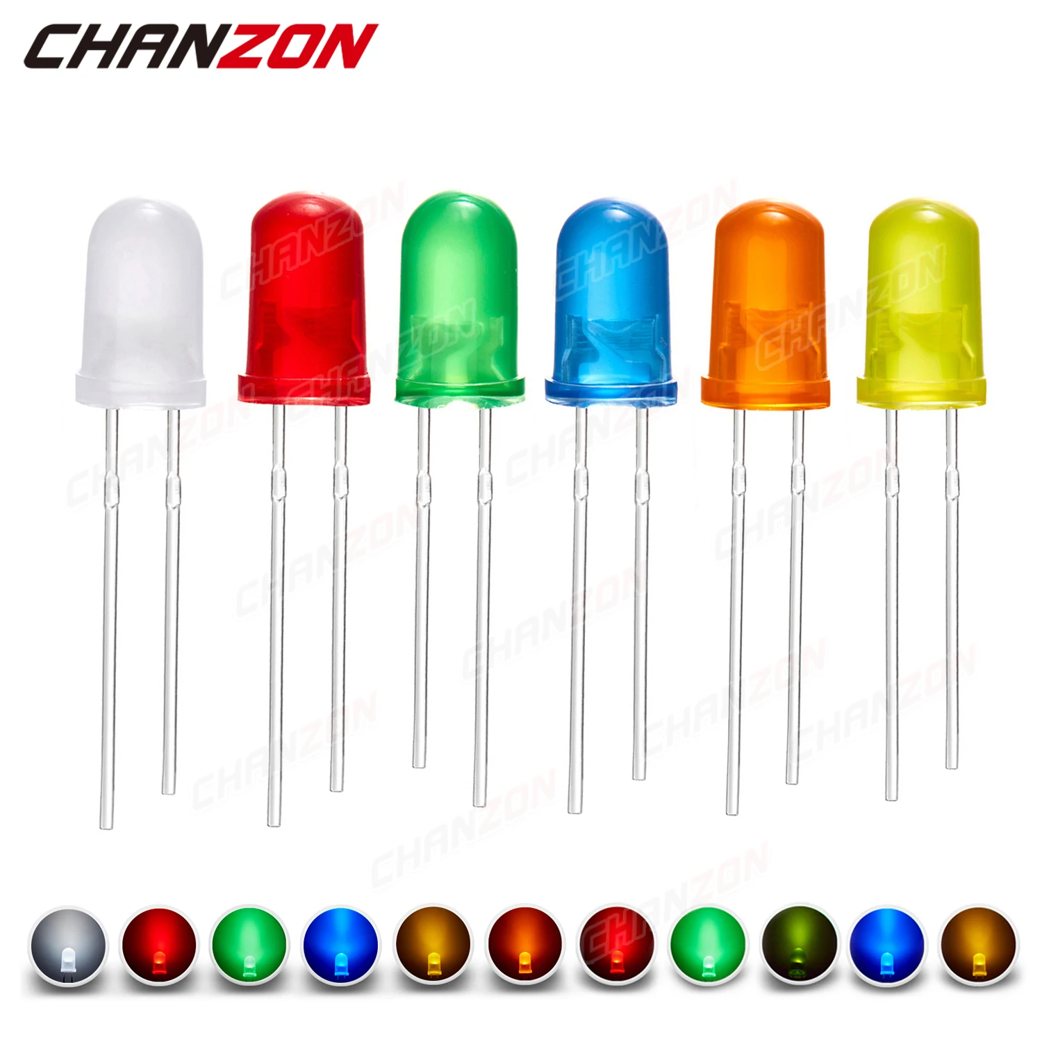 Diffused 5mm Led Diode Kit White Red Green Blue Yellow Orange 2V 3V ...