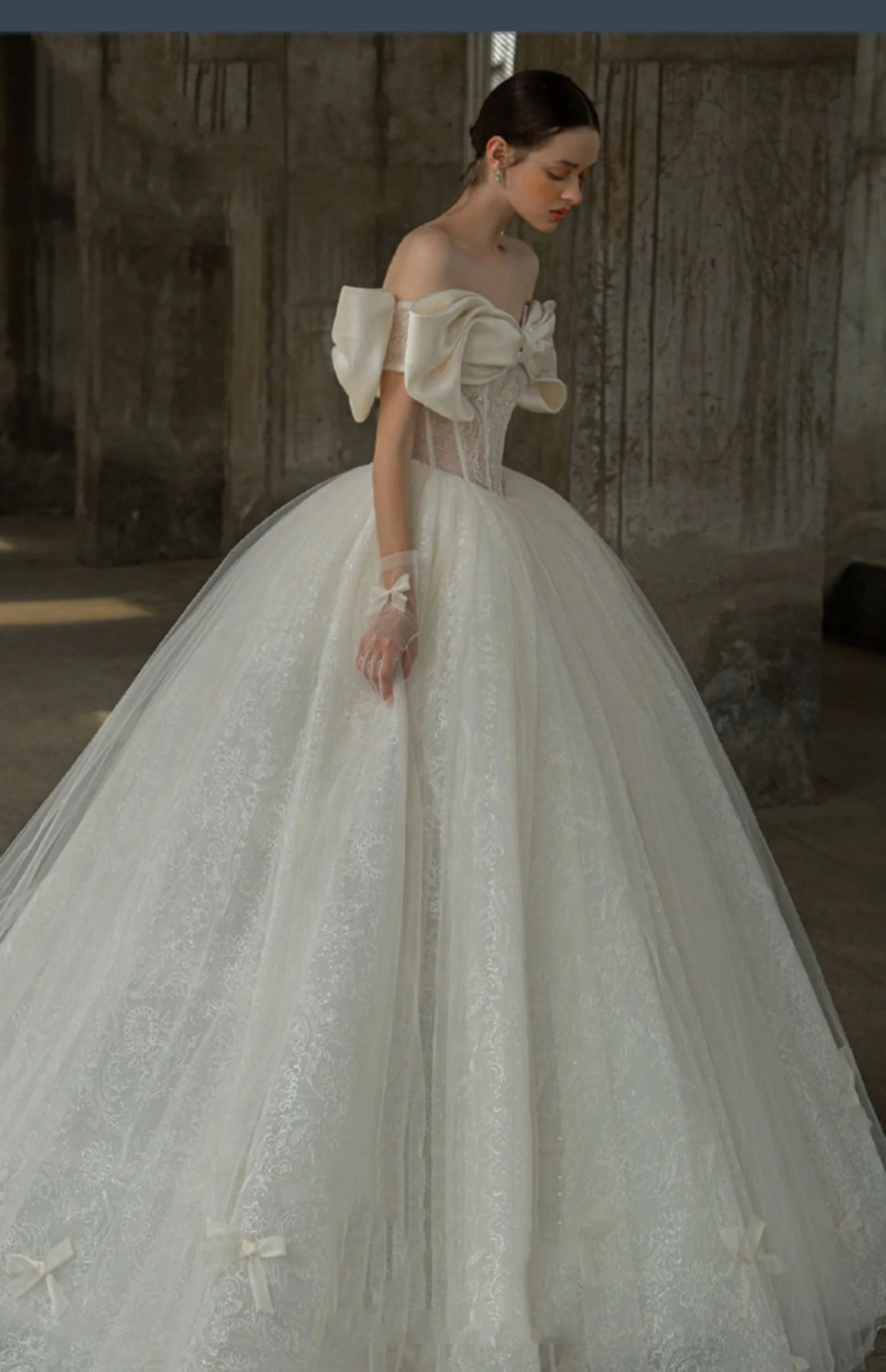 Wedding-Dress-V-neck-Short-Sleeves-Beaded-Bridal-Gown-with-Lace-up-Back ...