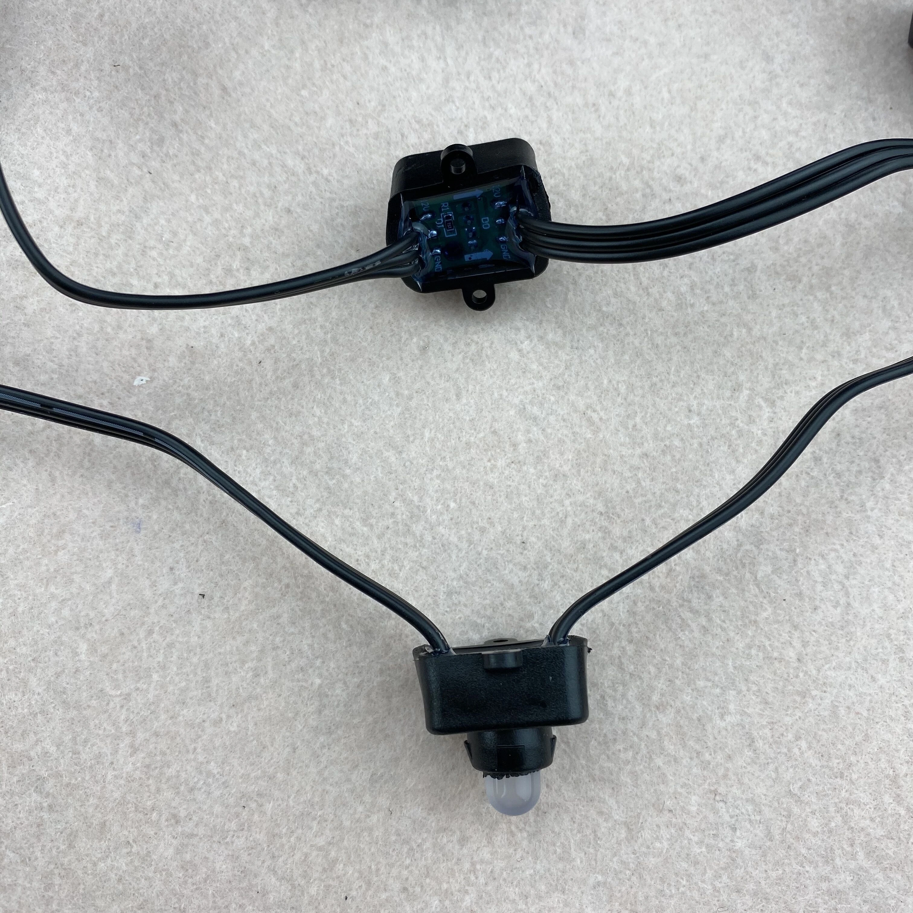 Regulated sqaure type 100pcs/string DC12V 12mm WS2811 RGB led pixel node,BLACK 18AWG wire,IP68 ...