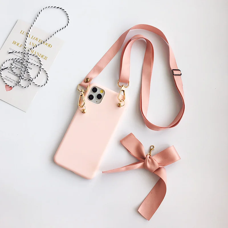 Soft TPU Bow Knot Lanyard Cell Phone Case With Shoulder Neck Strap Rope ...