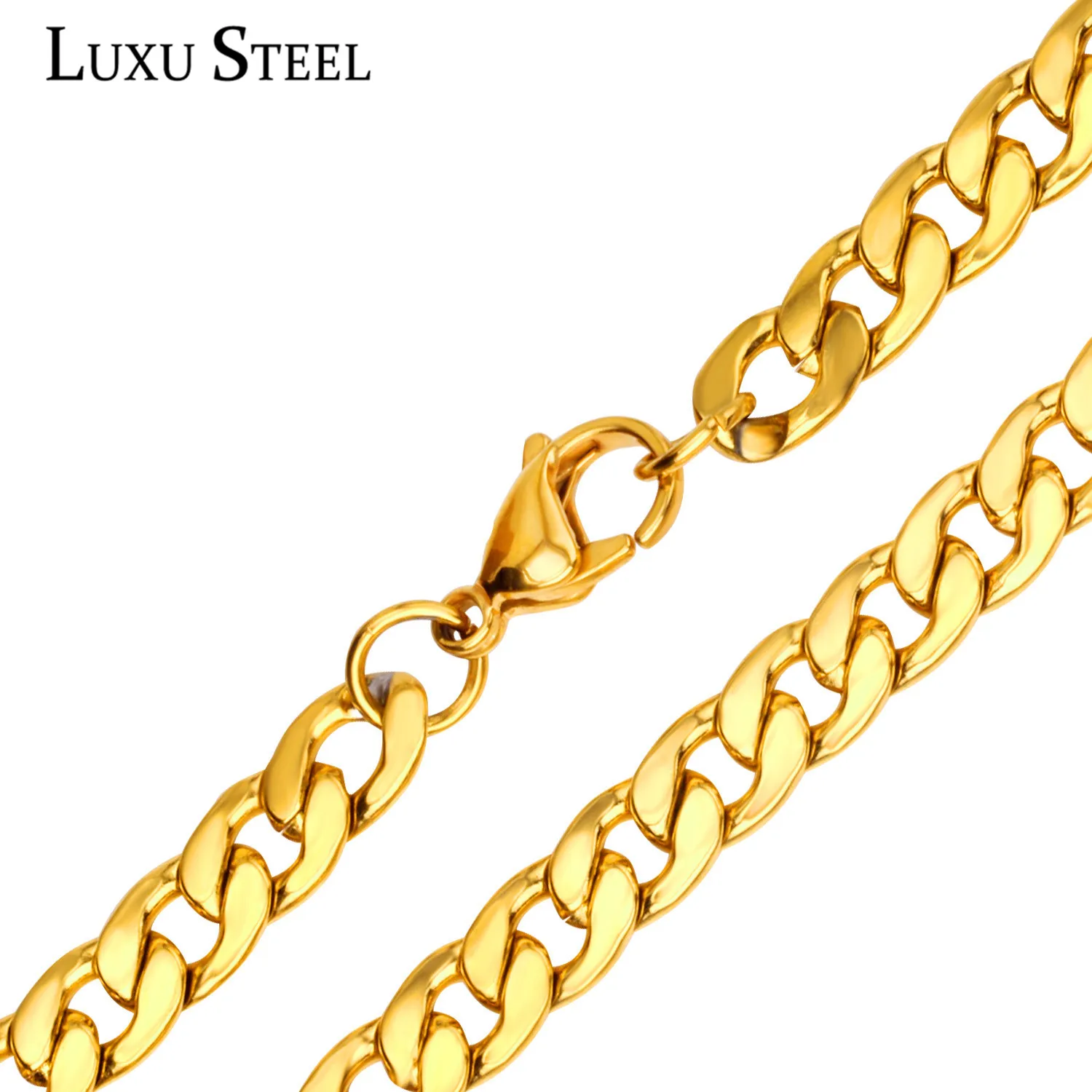 LUXUSTEEL Cadena de eslabones cubanos de acero inoxidable para hombre ...