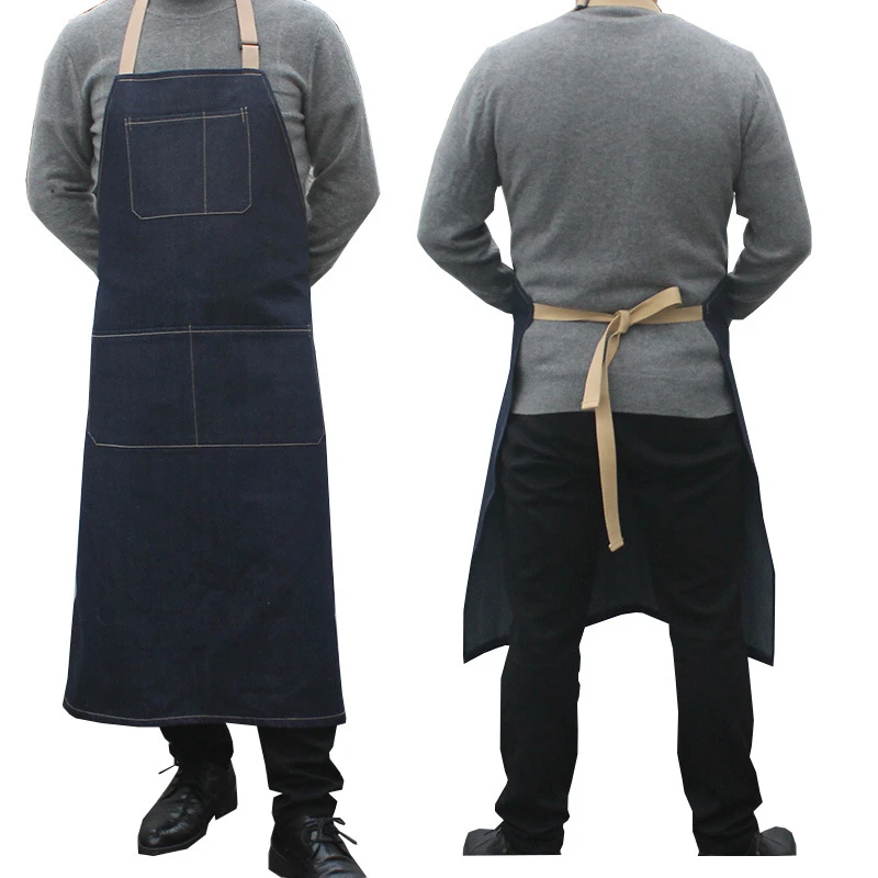 Korean Cotton Denim Apron Thickened Long Carpentry Work Clothes Hanging ...