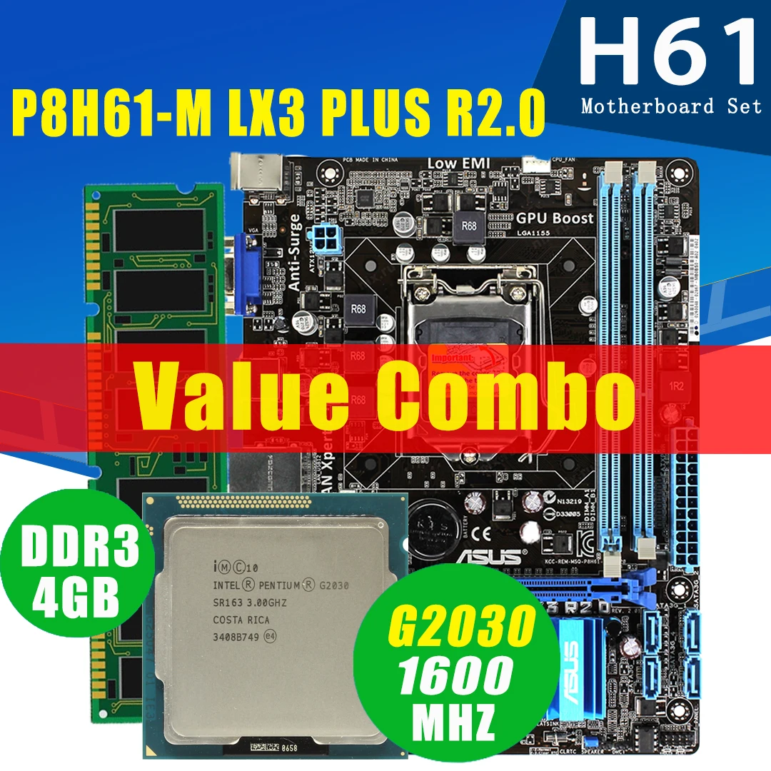 Placa base LGA 1155 Asus P8H61 M LX3 PLUS R2.0, con Intel Pentium G2030 ...