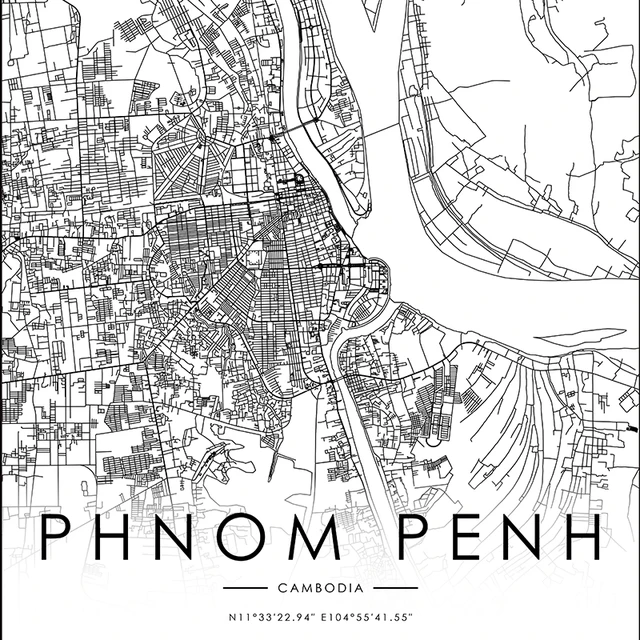 Phnom Penh Map Black And White