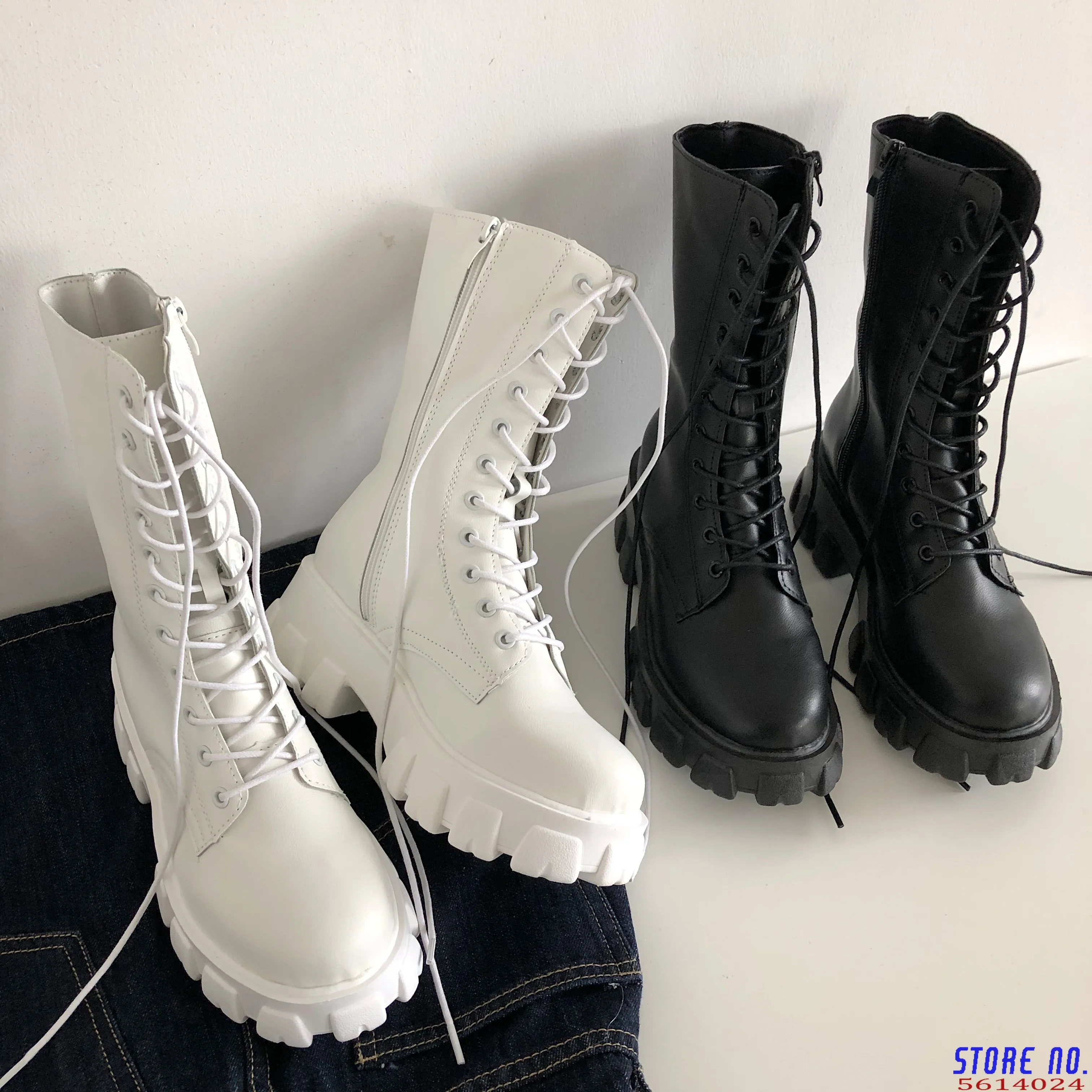 Botas blancas con plataforma para mujer, zapatos góticos de cuero negro ...