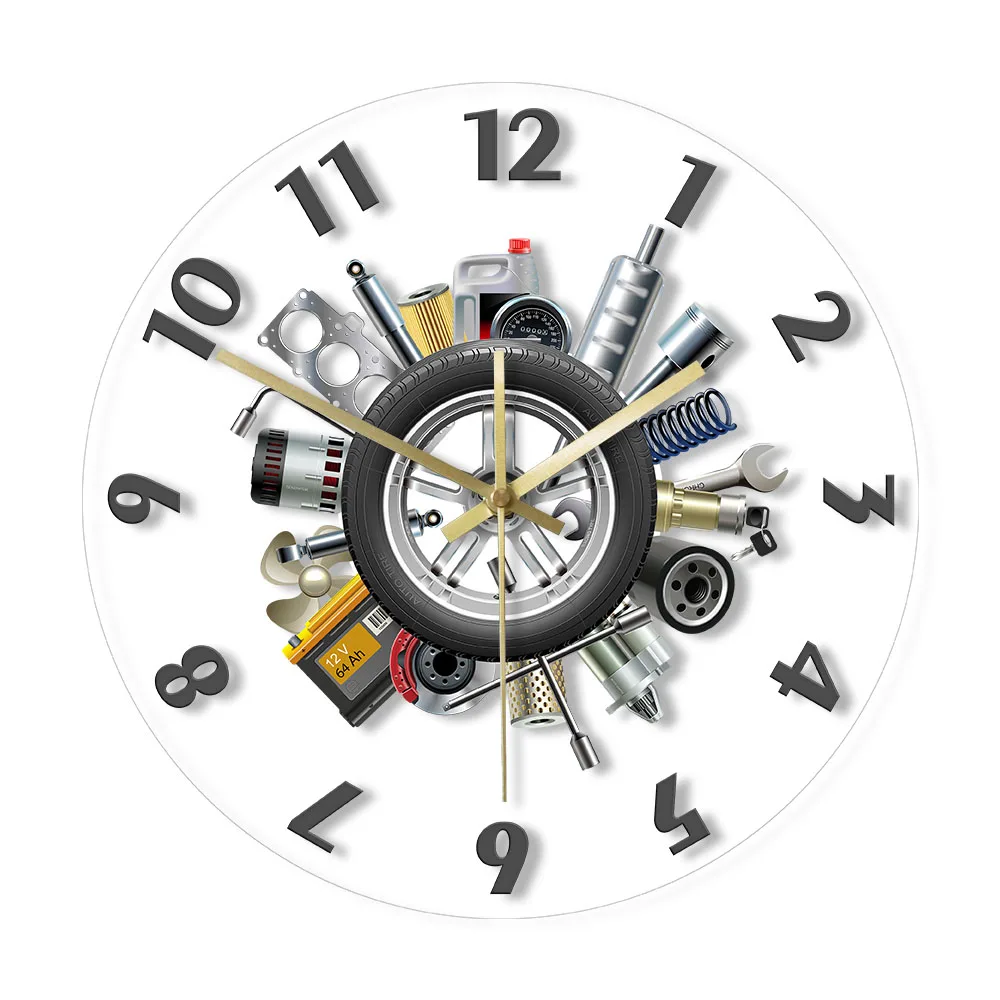 Car Service Tools Garage Wall Hanging Clock Modern Car Service Mechanic ...