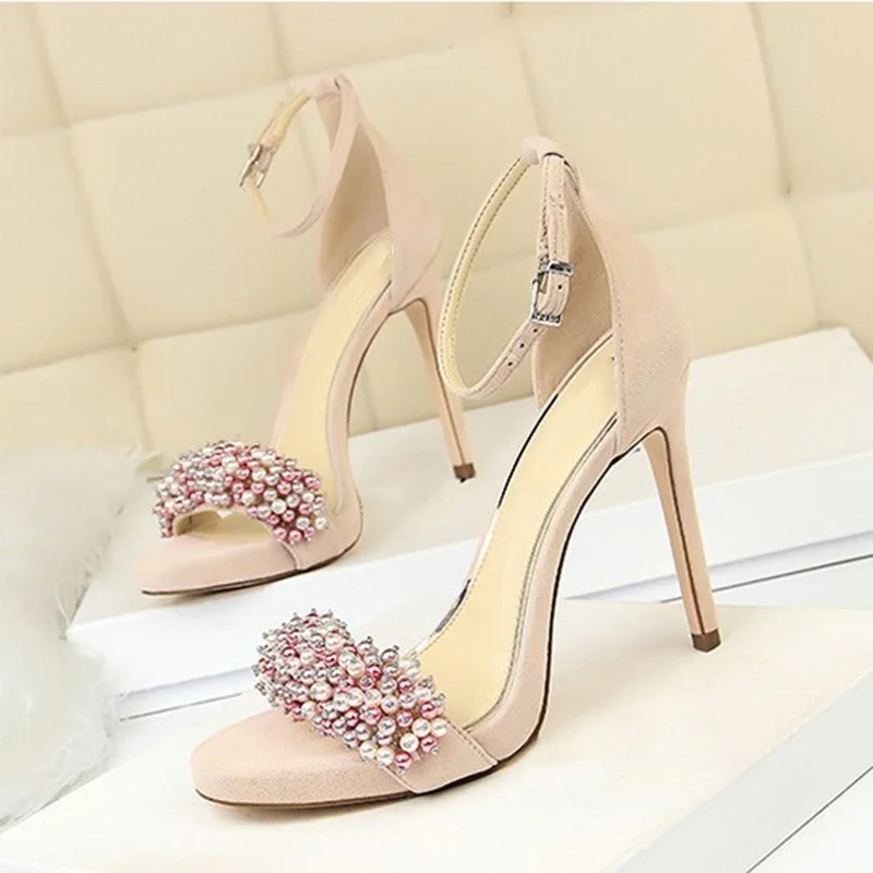 Boussac Luxury Pearl High Heel Sandals Women Solid Elegant Platform ...