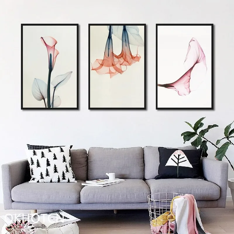 Aquarela flor cartaz nórdico pintura da lona para a parede moderna ...