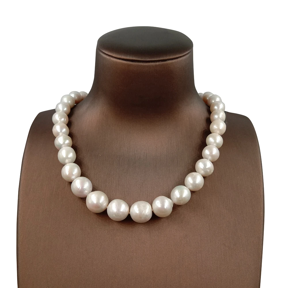 100% NATURE FRESHWATER BIG round PEARL chocker NECKLACE 40 59 cm,good ...