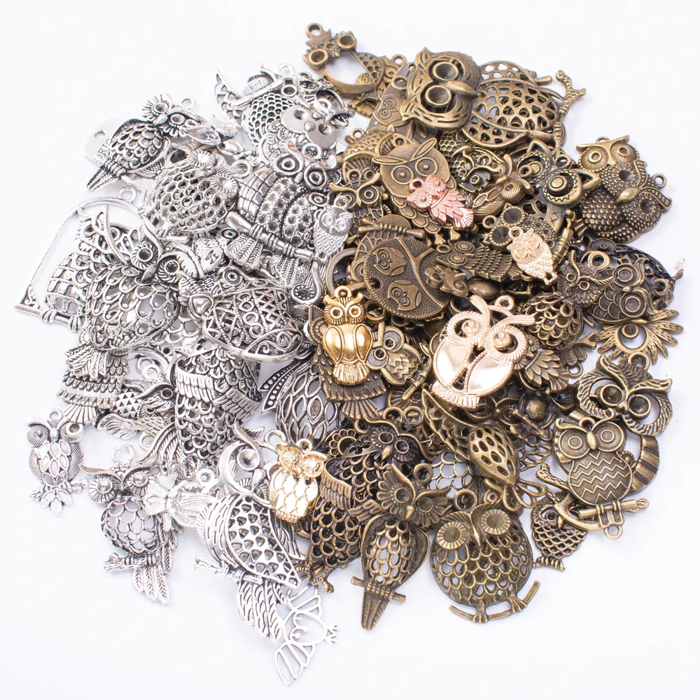 50g-hot-sale-metal-animal-owl-mixed-charm-pendant-antique-bronze ...
