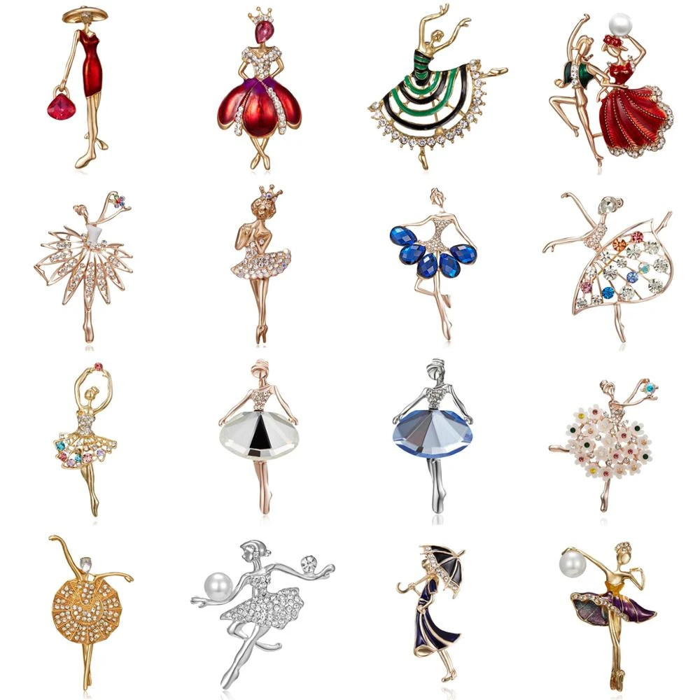 Elegant Ballet Dancer Crystal Brooches Pin Gymnastics Girl Ballet ...