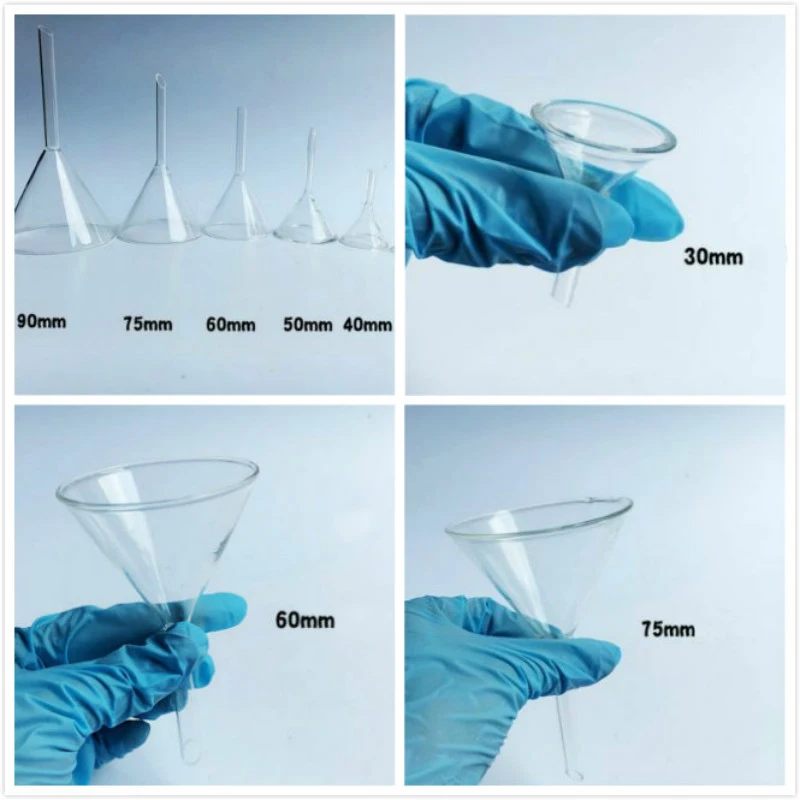 30mm/40mm/50mm/60mm/75mm/90mm Miniature Lab Glass Funnel Borosilicate ...