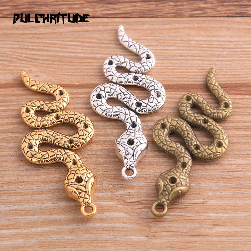 3PCS 22*49mm Metal Alloy 2020 New Three Color Snake Charms Animal ...