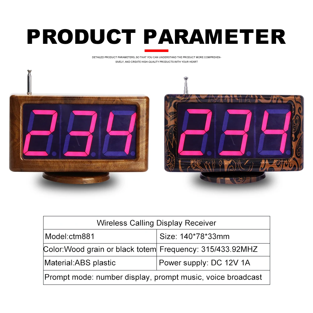 Generic CTM881 Wireless Display Receiver Monitor Calling System Call ...