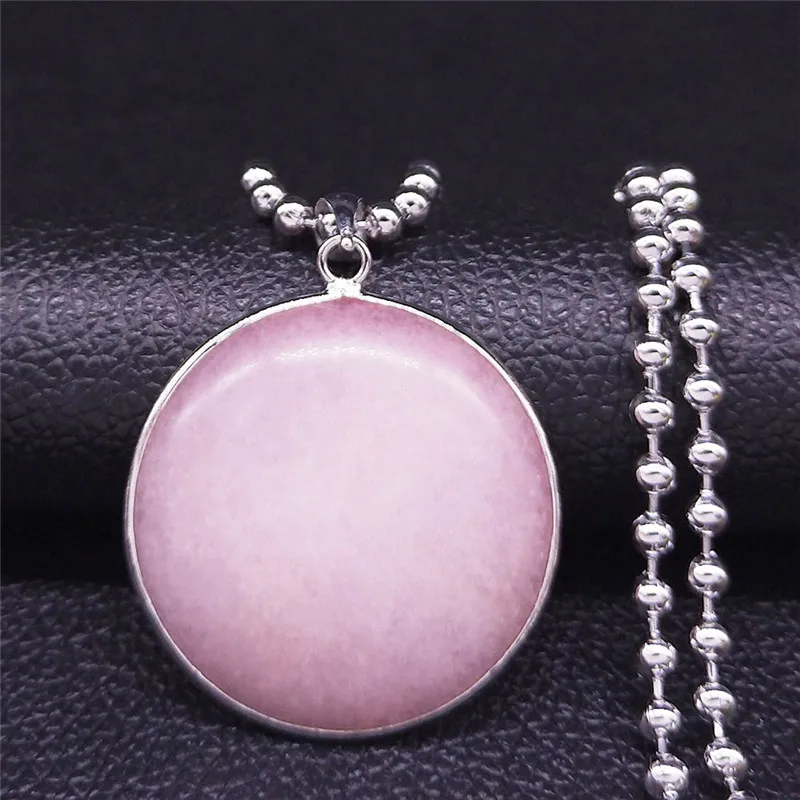 Colares redondos de aço inoxidável, pedra natural, pulseira de prata ...