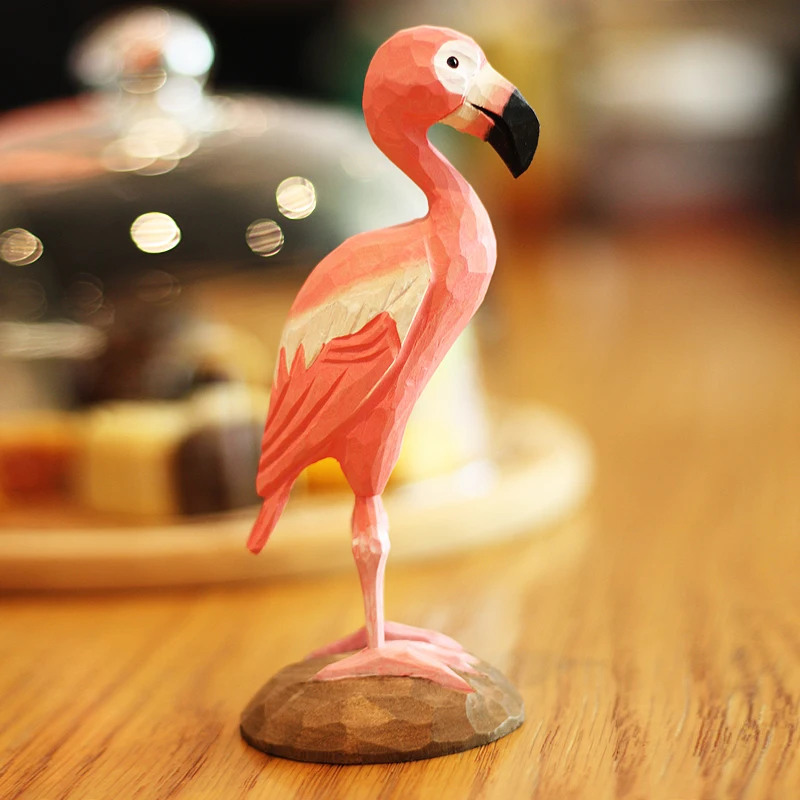 Flamingo-handmade-wood-carving-ornaments-pink-flamingos-statue-Nordic ...