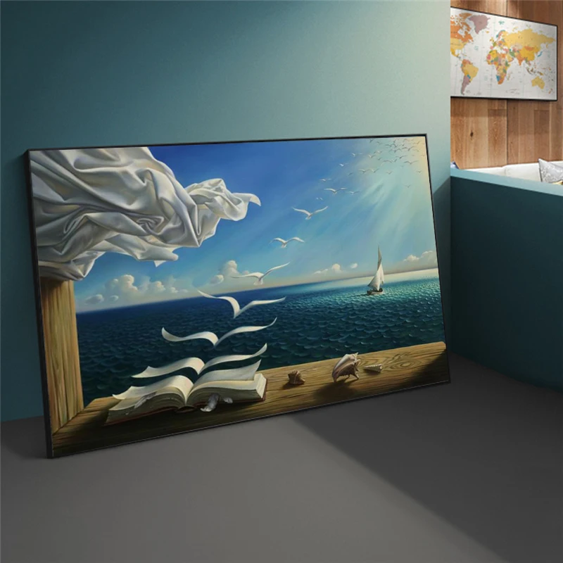 Salvador-Dali-The-Waves-Book-Sailboat-Oil-Paintings-on-Canvas-Posters ...