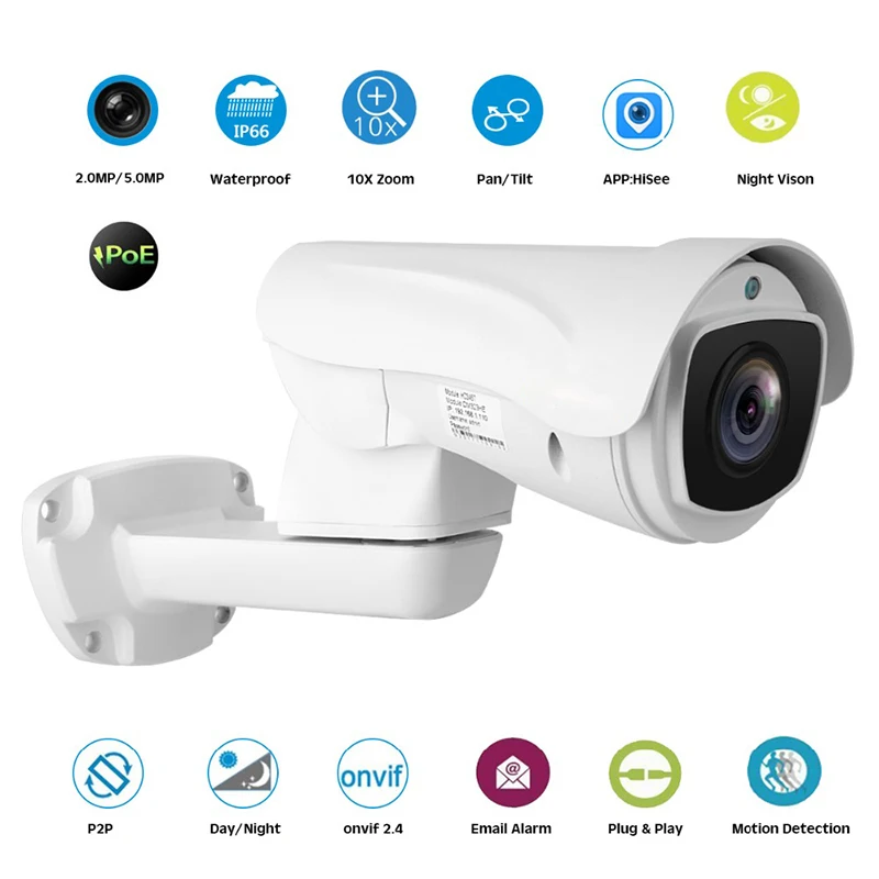 PTZ Bullet IP Camera 5MP POE 10X Optical Zoom Onvif IP Camera Outdoor ...