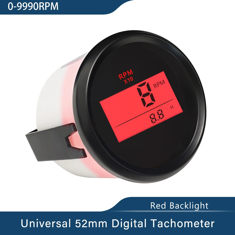 Car Boat Universal 52mm Digital Tachometer RPM Rev Counter 0-9990RPM ...