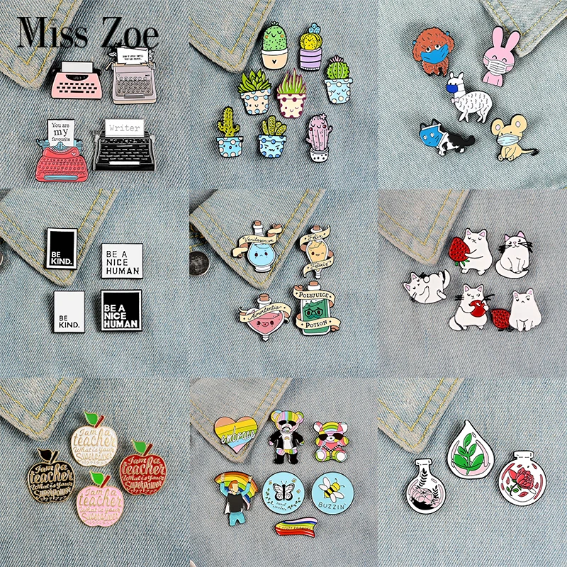 3~8pcs/set Cats Plant Enamel Pin set Custom Potion Apple Rainbow ...