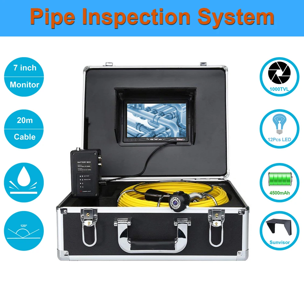7-LCD-Waterproof-1000TVL-23mm-Sewer-Lens-Industrial-Endoscope-20m-Cable ...
