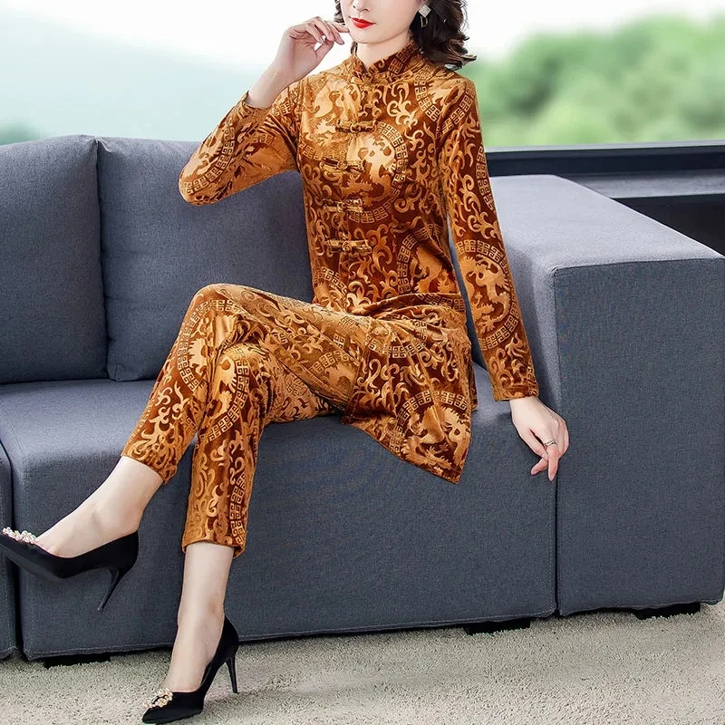 Women Two Pieces Velvet Suit Pants Set | Velvet Set Top Pants Women ...