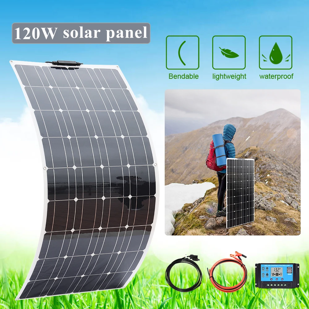18v-120w-Solar-Panel-Kit-12V-Module-Monocrystalline-Silicon-Cells-PET ...