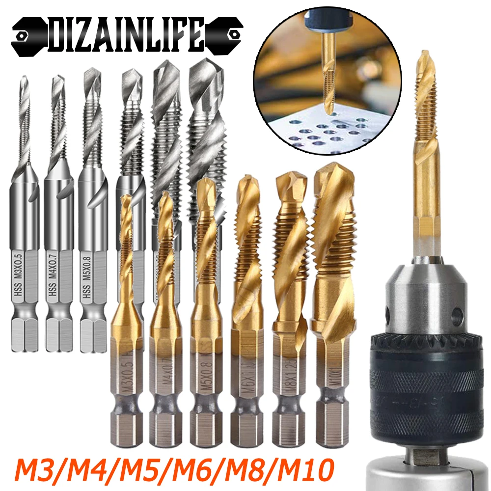 FILIERE - BUSE DE FILAGE - TARAUD,Long Silver 6 PCS--Jeu de mèches à filetage métrique M3 M4 M5 ...