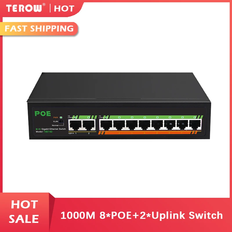 Gigabit Switch 8 Port 10/100/1000mbps Poe Switch 2 Port 1000mbps Uplink ...