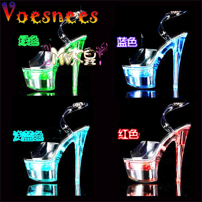 Shoes Women Clear Transparent LED Lights Platform Open Toe Stilettos ...