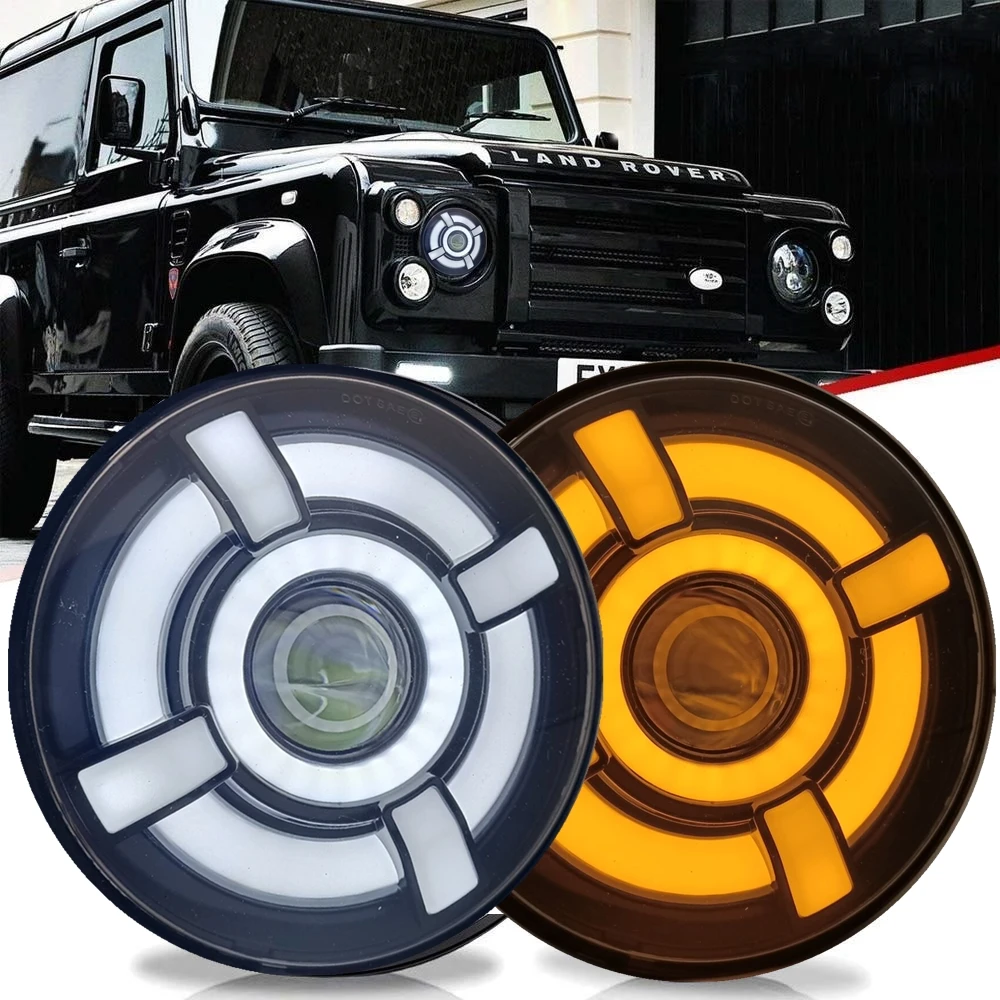 2pcs 7 Inch Led Headlight For Land Rover Defender H4 Drl Turn Signa ...