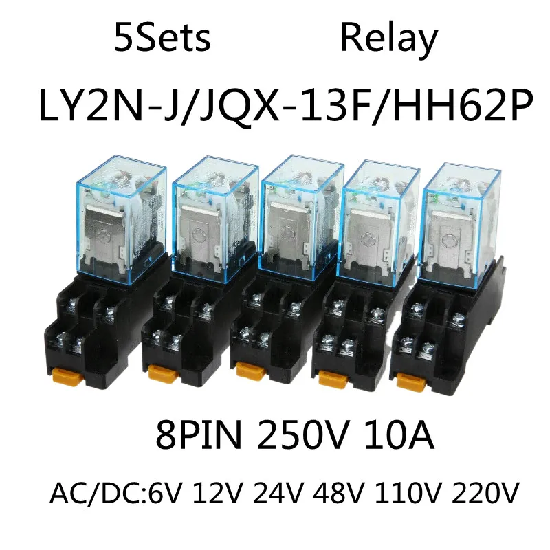 5 Juegos AC/DC 12V 24V 6V 48V 110V 220V, relé de potencia de bobina LY2NJ HH62P JQX 13F DPDT 8 ...