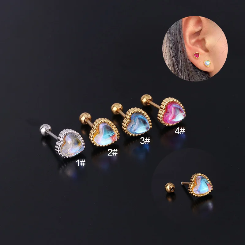 1piece Heart Moonstone Stud Earrings For Women 2021 Trend 20g Stainless ...