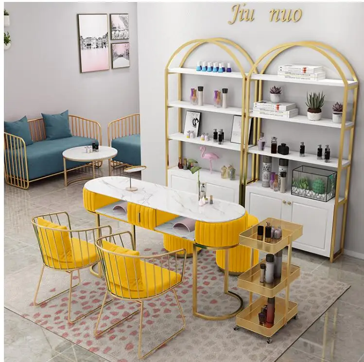Marble Double-layer Nail Table and Chair Set Nordic Single Double Nail ...