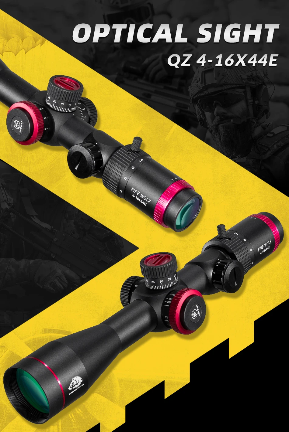 FIRE WOLF QZ 4-16X44 Scope FFP Red Green Hunting Optical Sight Sniper ...